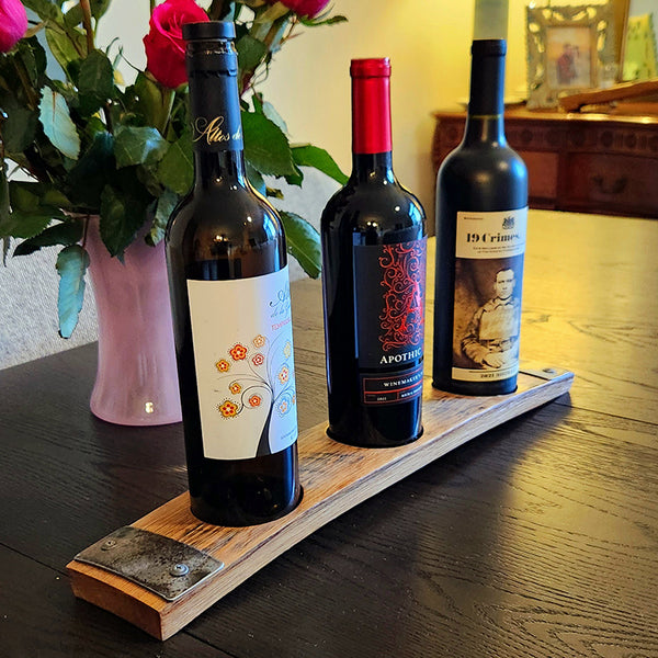 3 Bottle Barrel Stave Tabletop Wine Holder - The Barrel Lady