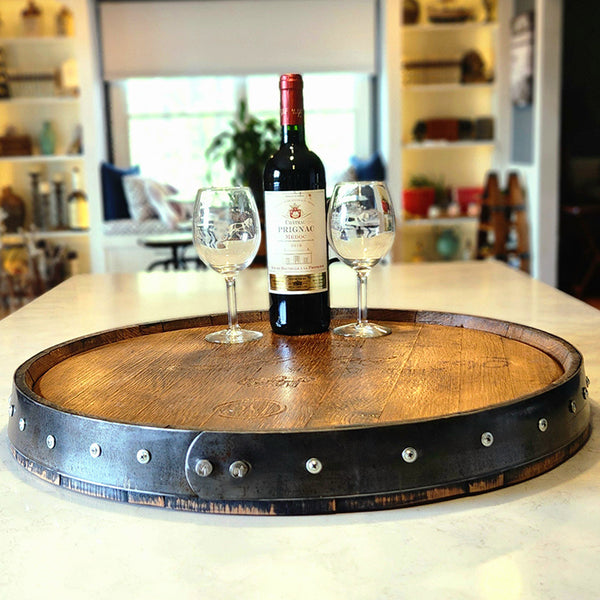 WHISKEY BARREL TOP LAZY SUSAN TRAY - The Barrel Lady