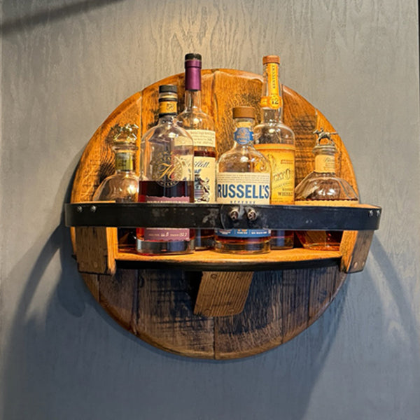 WHISKEY BARREL HEAD WALL SHELF - The Barrel Lady
